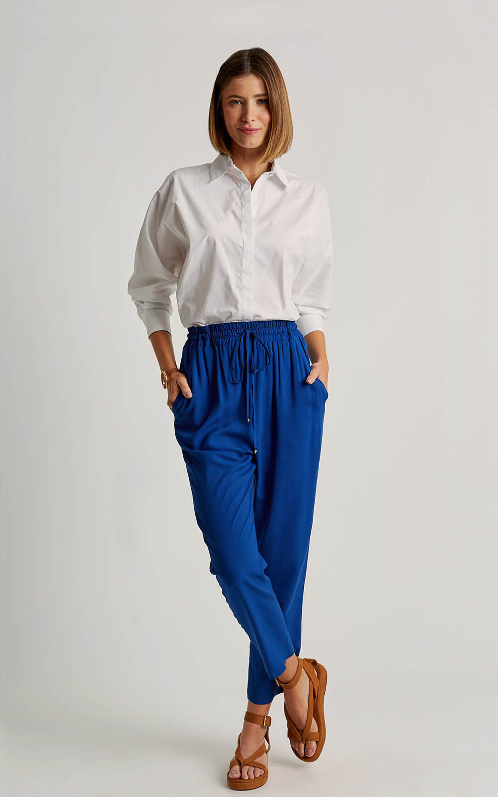 Calça Cropped Elástico Lisa Azul Real - Lenny Niemeyer